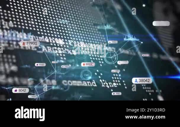 Network connections and data points animation over digital interface background. Technology ...
