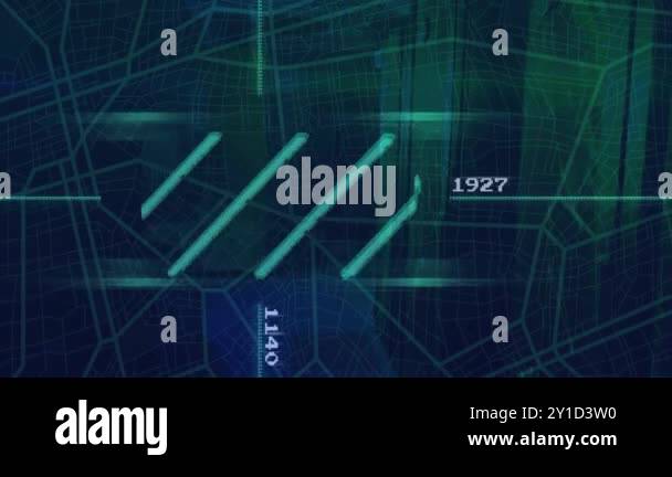 Animating Digital Map And Data Visualization With Numbers And Lines On Grid Background