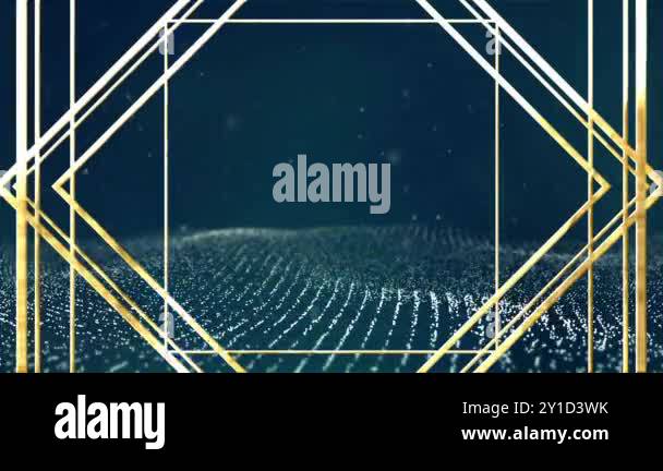 Animating geometric shapes and digital particles over dark background ...
