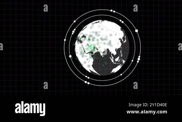Cybersecurity shield animation over digital globe with data charts and graphs. technology ...
