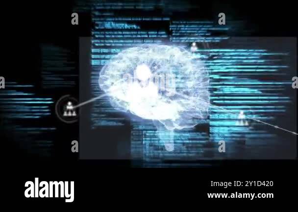 Human brain and network connections animation over digital data and ...