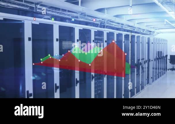 Animating data analytics over servers in modern data center. Big data, technology, cloud ...
