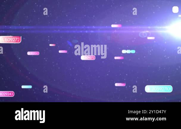 Floating numerical codes over starry night sky background. Technology ...