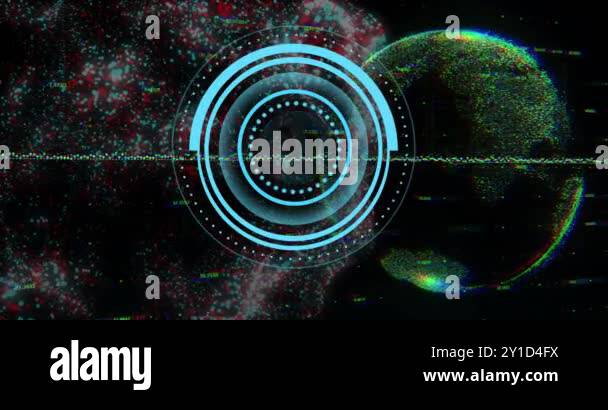 AI text over digital globe with data points and circular interface animation. Artificial ...