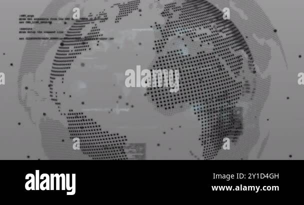 World map with data points and coding animation over gray background. Technology, mapping ...