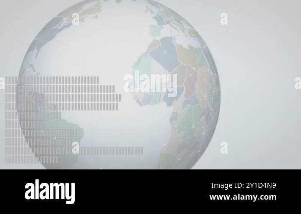 Rotating globe with binary code and network connections in digital animation. Technology, data ...