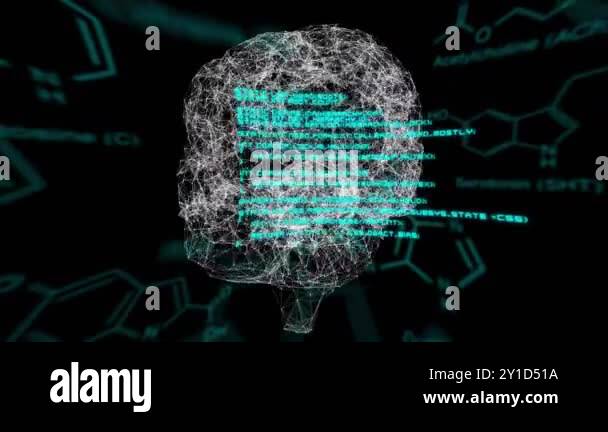 Brain neural network animation over chemical formulas and data ...