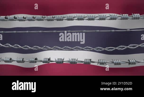 Barbed wire animation over flag with red, white, and blue stripes ...