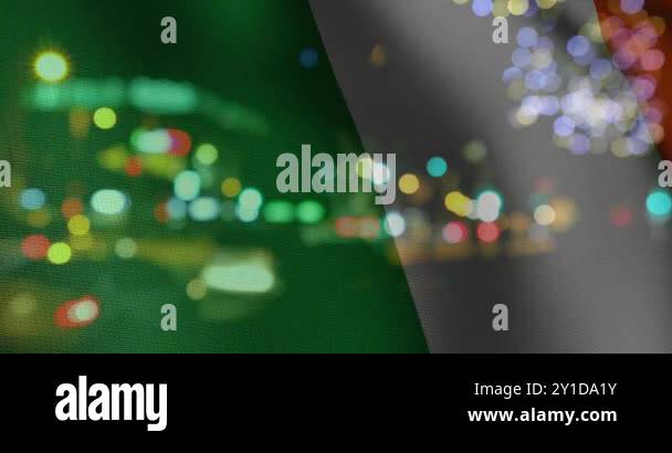 Italian flag animation over city lights at night, creating vibrant ...