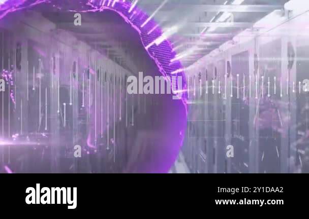 Digital globe and data visualization animation over servers in data ...