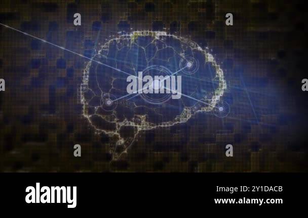 Interconnected nodes forming digital brain, neural network animation. Artificial intelligence ...