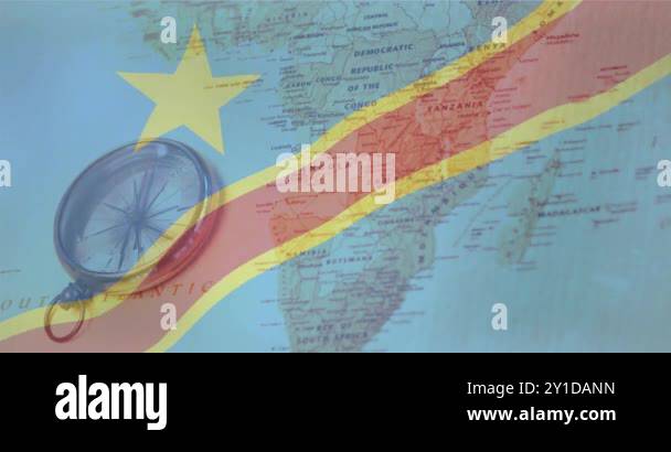 Compass and map of Africa with Democratic Republic of Congo flag ...