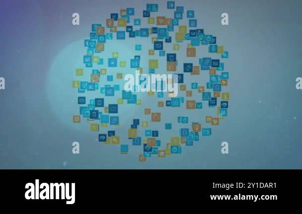Rotating globe with digital icons and data processing in animation ...