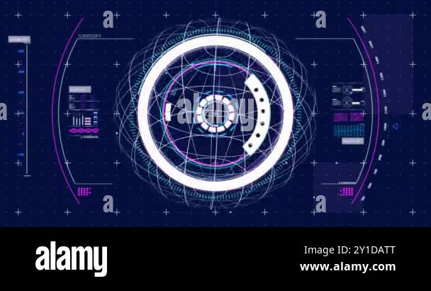 Futuristic data processing animation with circular interface and digital elements. Technology ...