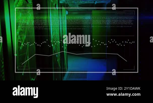 Processing and encrypting data animation over server room background. Technology, cybersecurity ...