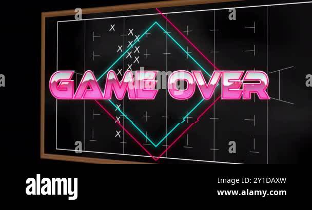 Game Over text animation over neon shapes and strategy diagram. Gaming ...
