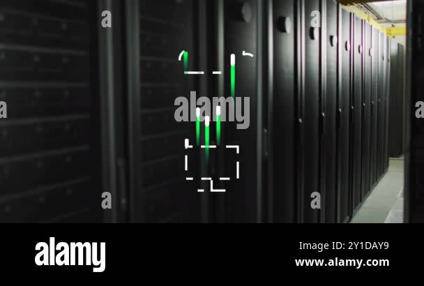 Cloud computing animation over server racks in data center. Technology ...