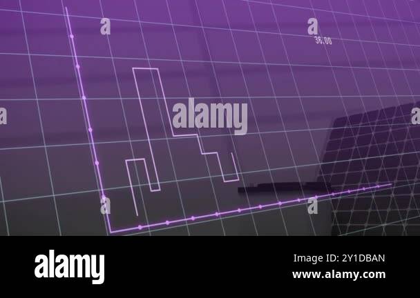 Bar chart animation over laptop and office background. Analytics, data visualization, business ...
