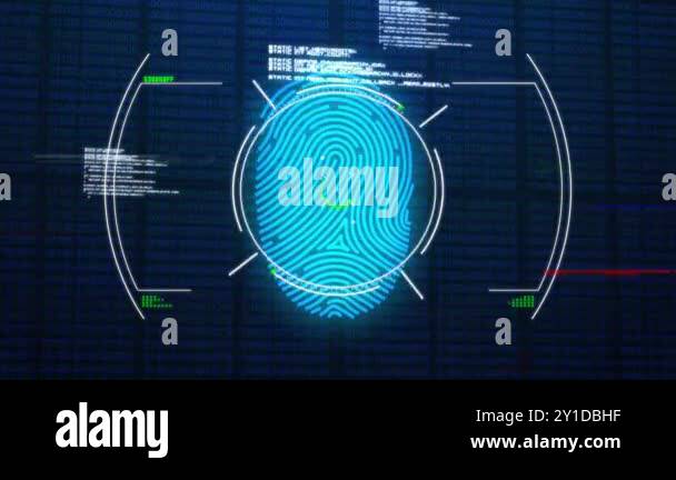 Fingerprint Scanning And Data Processing Animation Over Binary Code Background Biometrics