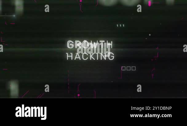 Growth Hacking text animation over digital numbers and symbols on dark background. Marketing ...
