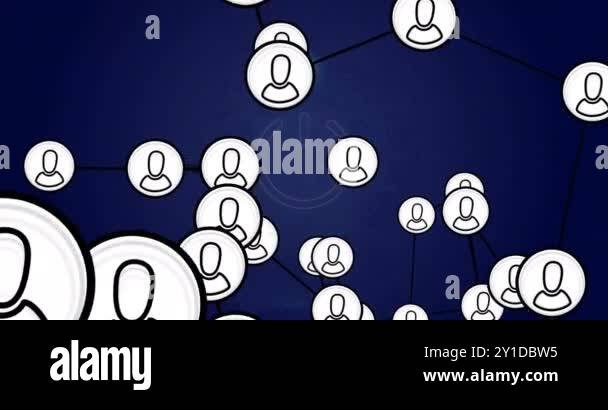 User icons connected by lines, network connections animation over blue ...