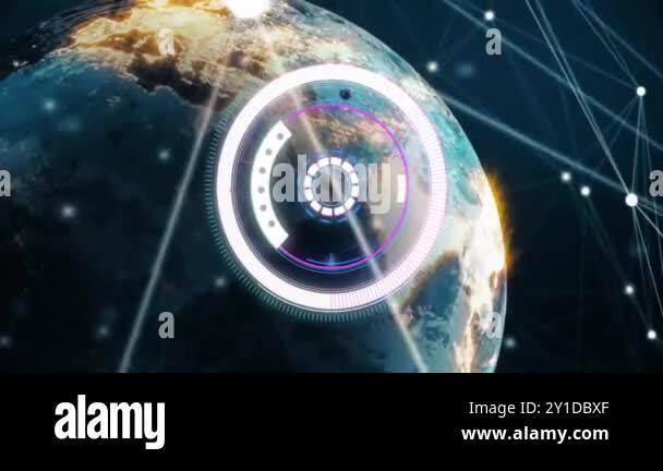 Digital interface animation over rotating Earth with network ...