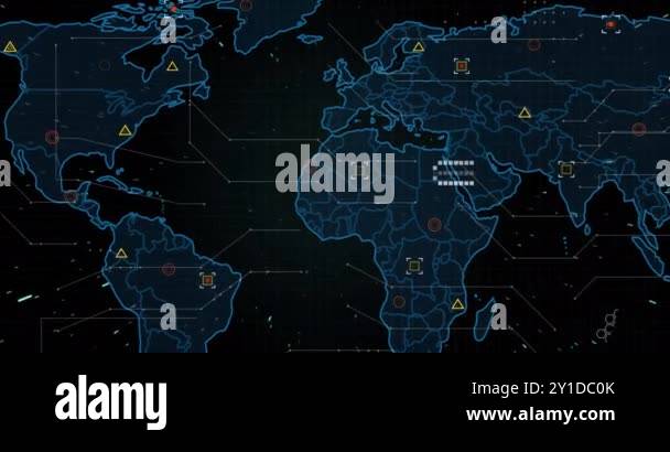Animating world map with data points and network connections for presentation. Global ...