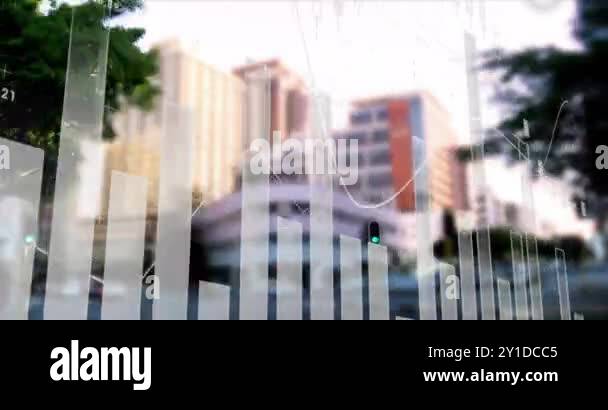 Bar Chart And Line Graph Animation Over Cityscape Background Business Finance Analytics Data