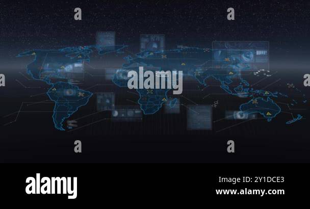 Global network connections and data processing animation over world map ...