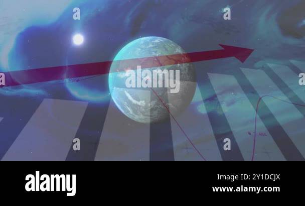 Rising arrow and data chart animation over Earth and space background ...