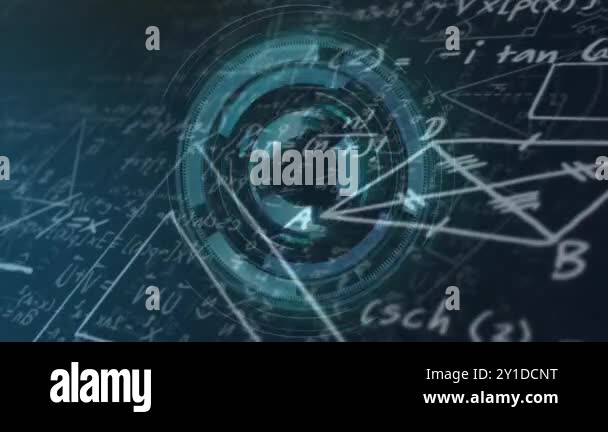 Rotating Circular Interface Animation Overlaying Mathematical Equations And Formulas Technology