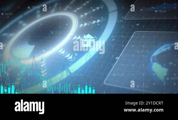 Fuel pump icon and data charts animation over digital interface ...