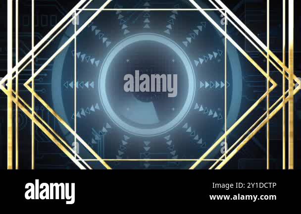 Animating geometric shapes and arrows over circular digital interface ...