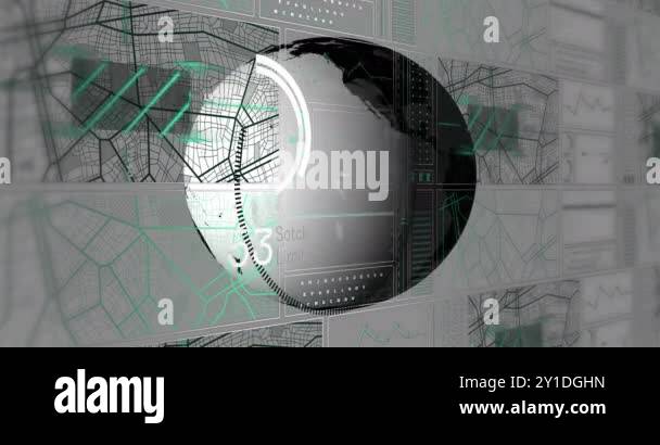 Rotating Globe With Data Points And Charts Global Network Analysis Animation Technology