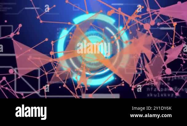 Abstract geometric shapes and digital connections animation over blue ...