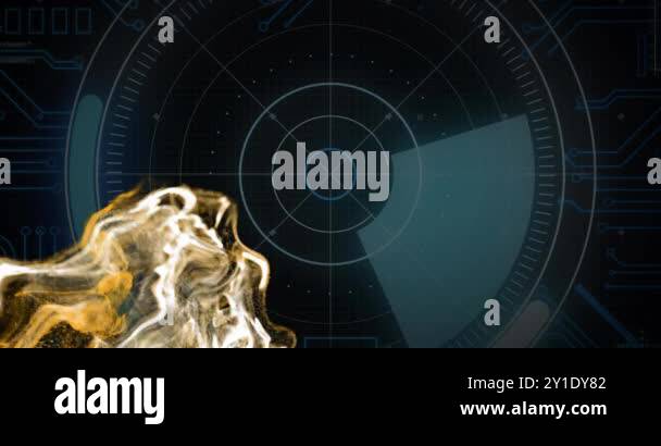 Abstract golden fluid animation over digital radar interface ...