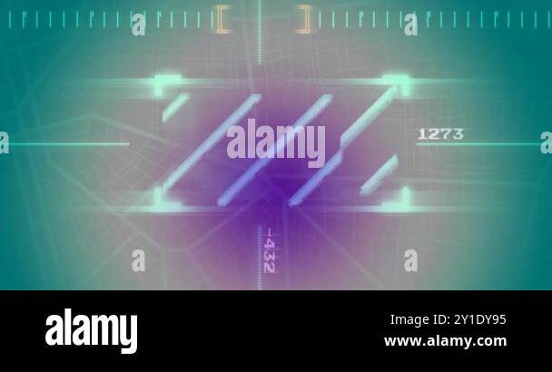 Geometric shapes and numbers with futuristic scanning animation over grid background. Technology ...