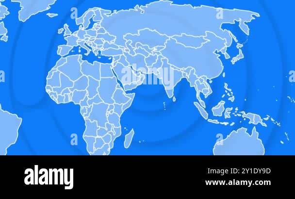 World map animation with country borders over blue background with ...