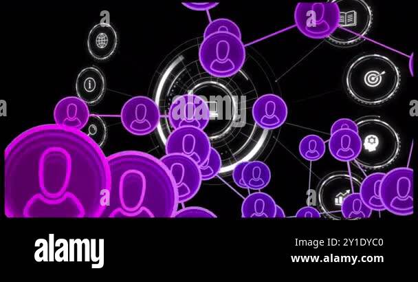 Network Of Connected User Icons And Data Processing Animation Over Dark