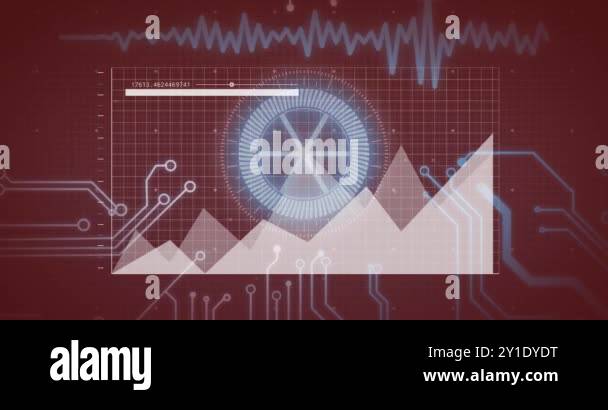 Circuit board and data processing animation over fluctuating graph and ...