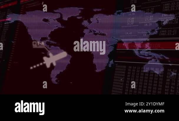 World map with encryption data processing animation over red background. Cybersecurity, data ...