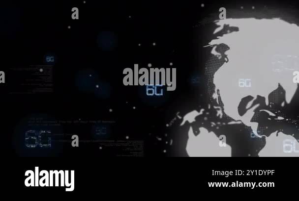 6G technology animation over digital globe with binary coding. future ...