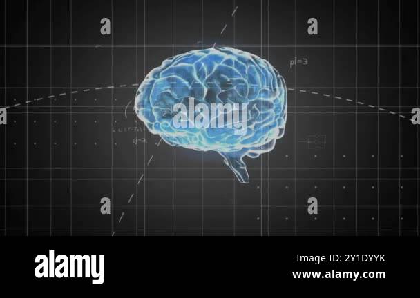 Animating brain with mathematical equations and scientific formulas ...