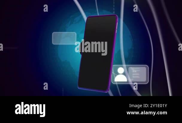 Smartphone with binary code and user icons, digital communication ...