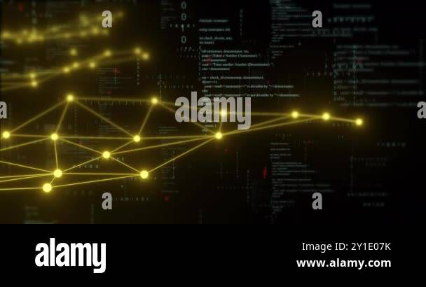 Network Connections And Data Processing Animation Over Dark Background With Code Technology
