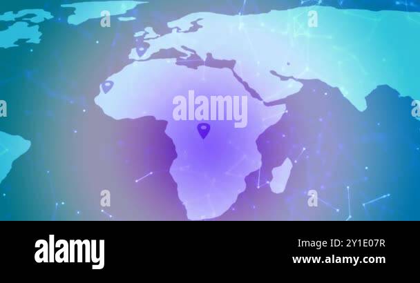 Map of continents with location markers and network connections ...