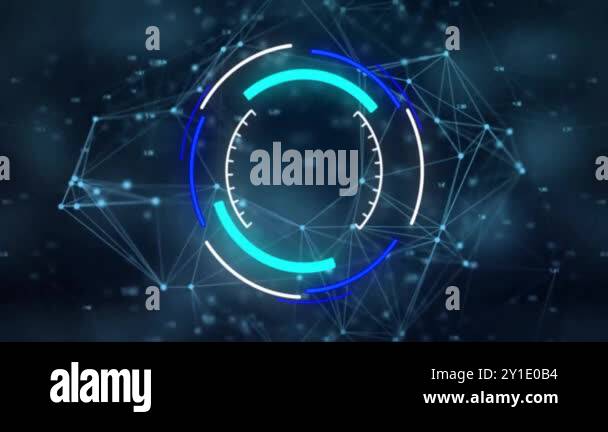 Digital globe with data points and circular progress bars, futuristic technology animation ...