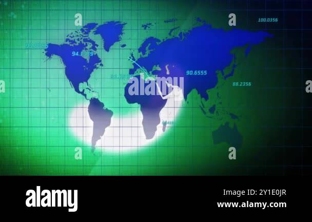Global coordinates and data points animation over world map with green ...