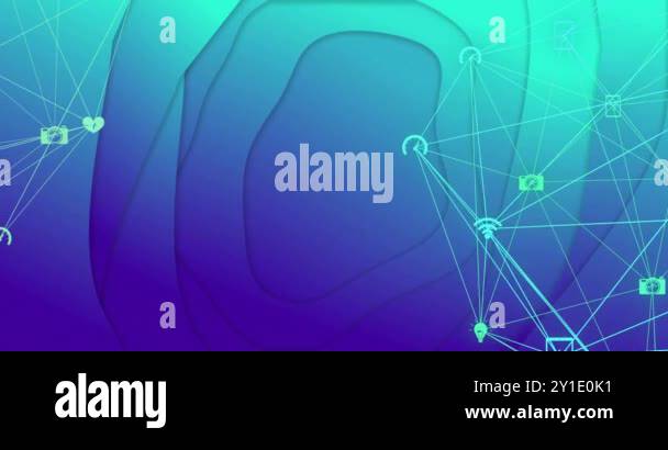 Network connections and data nodes animation over abstract blue and ...