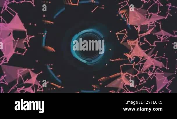 Rotating circular interface with geometric shapes and particles, futuristic animation ...